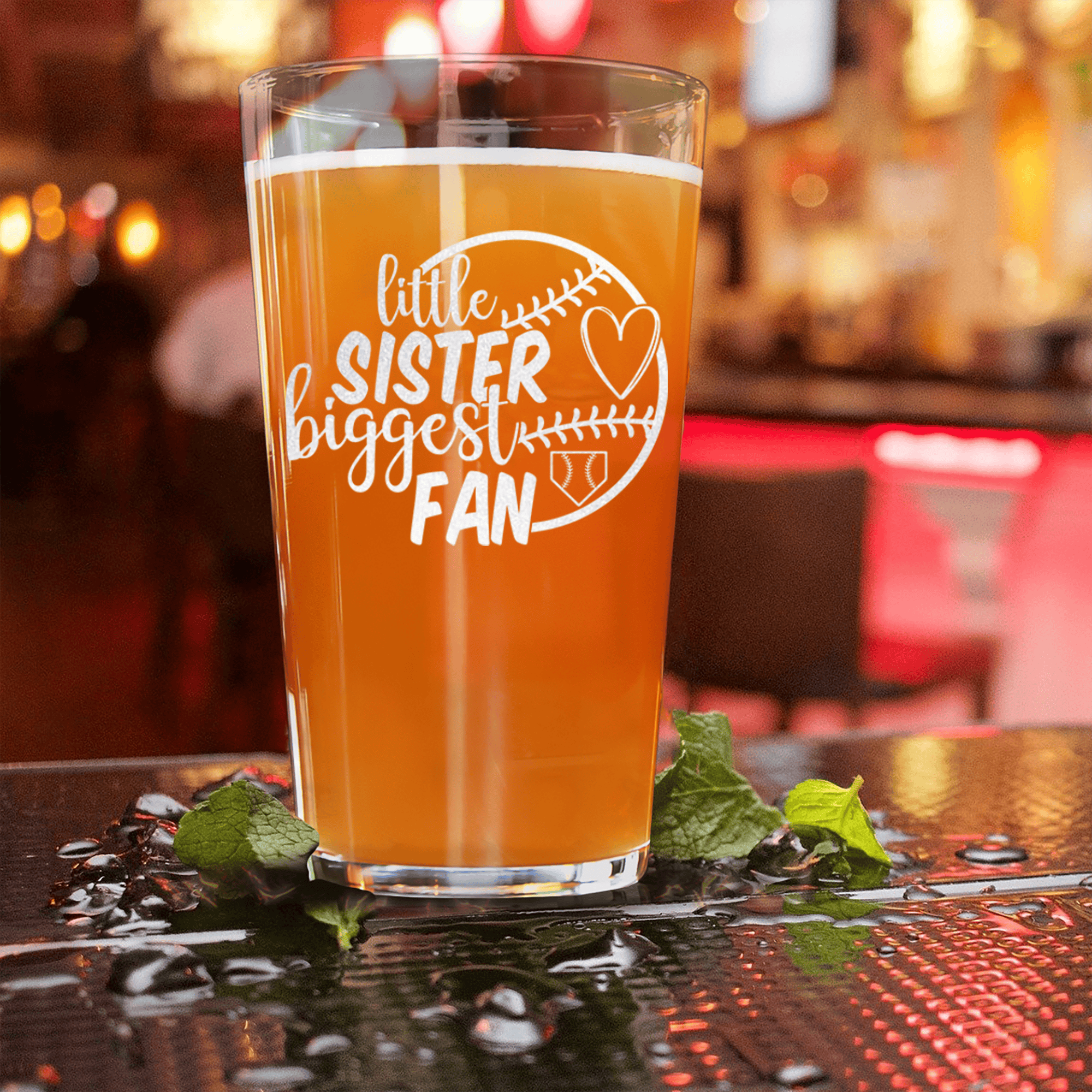 Cheering From The Sidelines Sister Pint Glass – Batter Box Sports